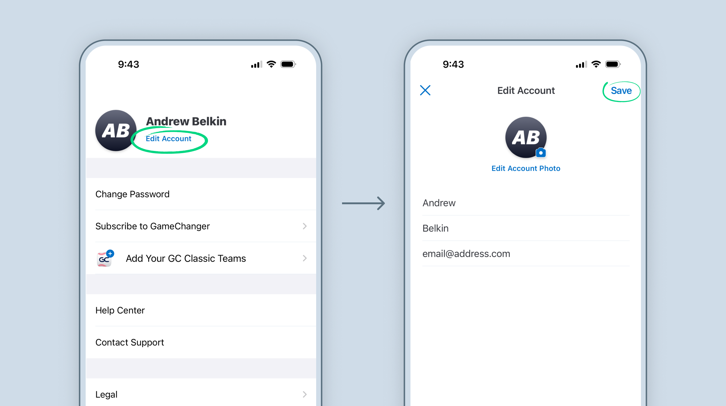 Editing User Account Details – GameChanger